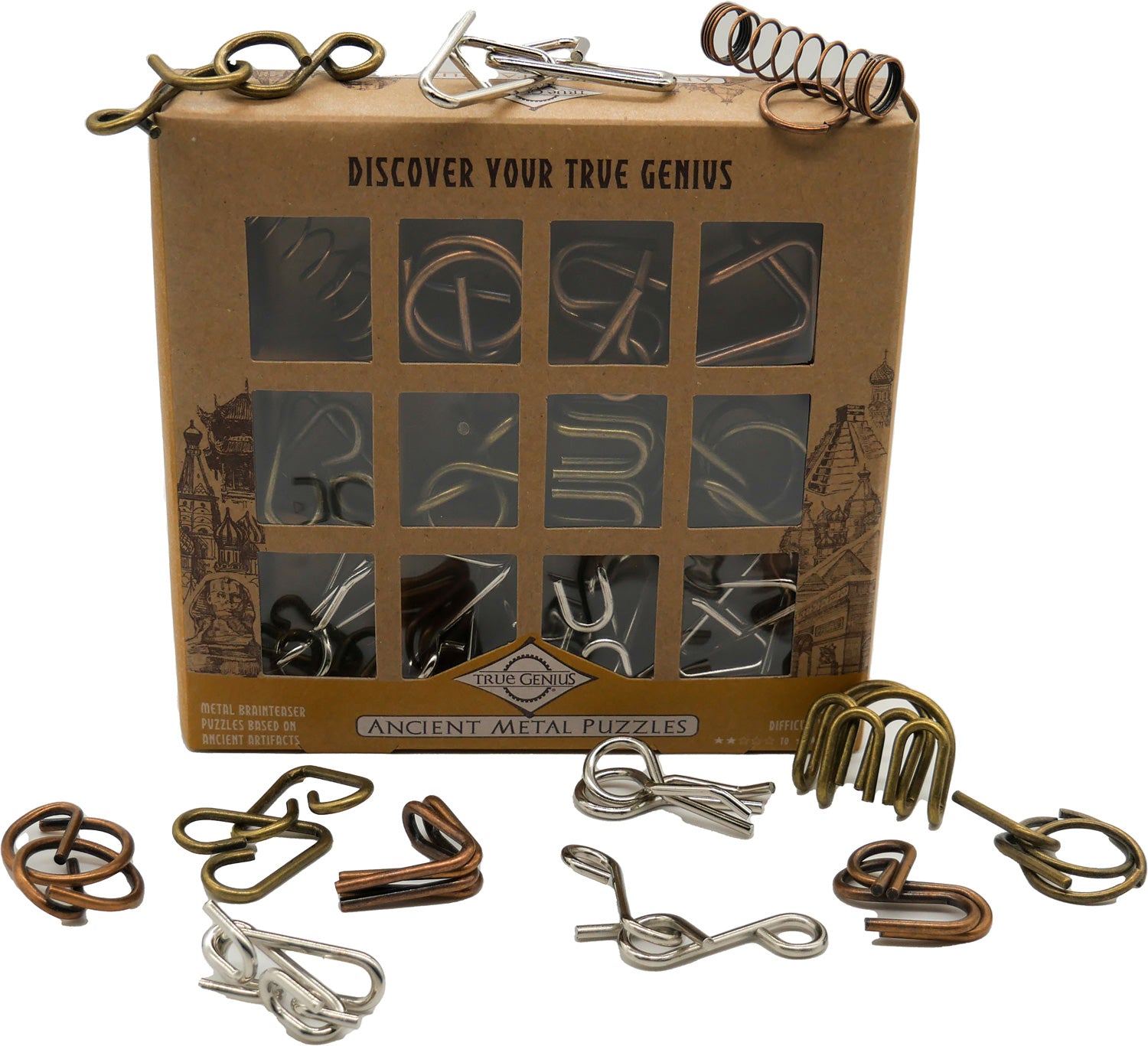True Genius Ancient Metal Puzzles - 12 pc – The Toy Maven