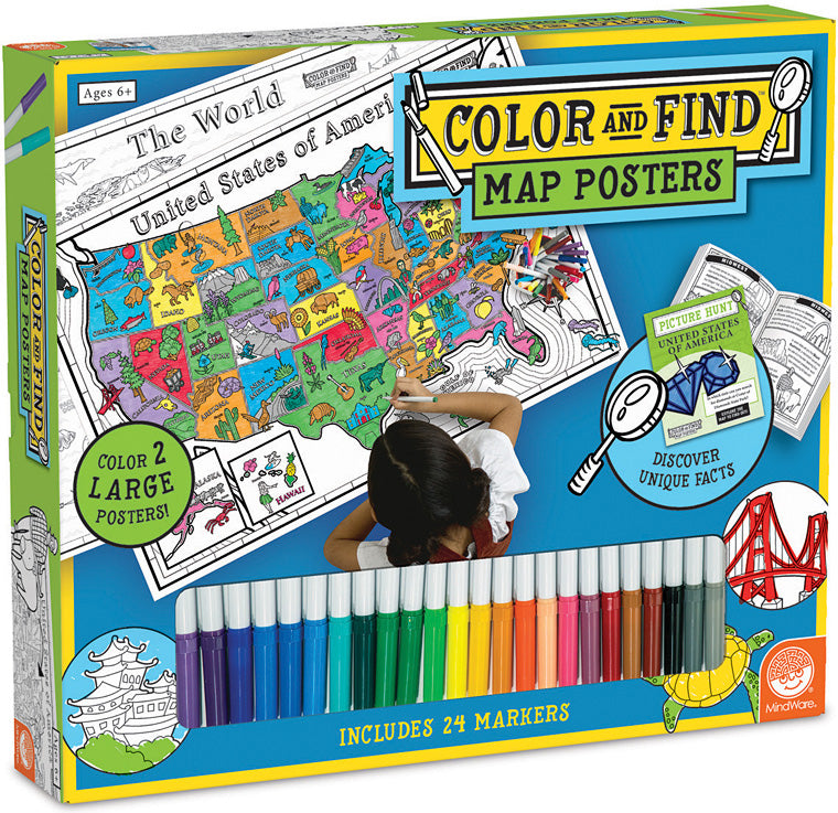 Color and Find Map Posters: USA and World – The Toy Maven